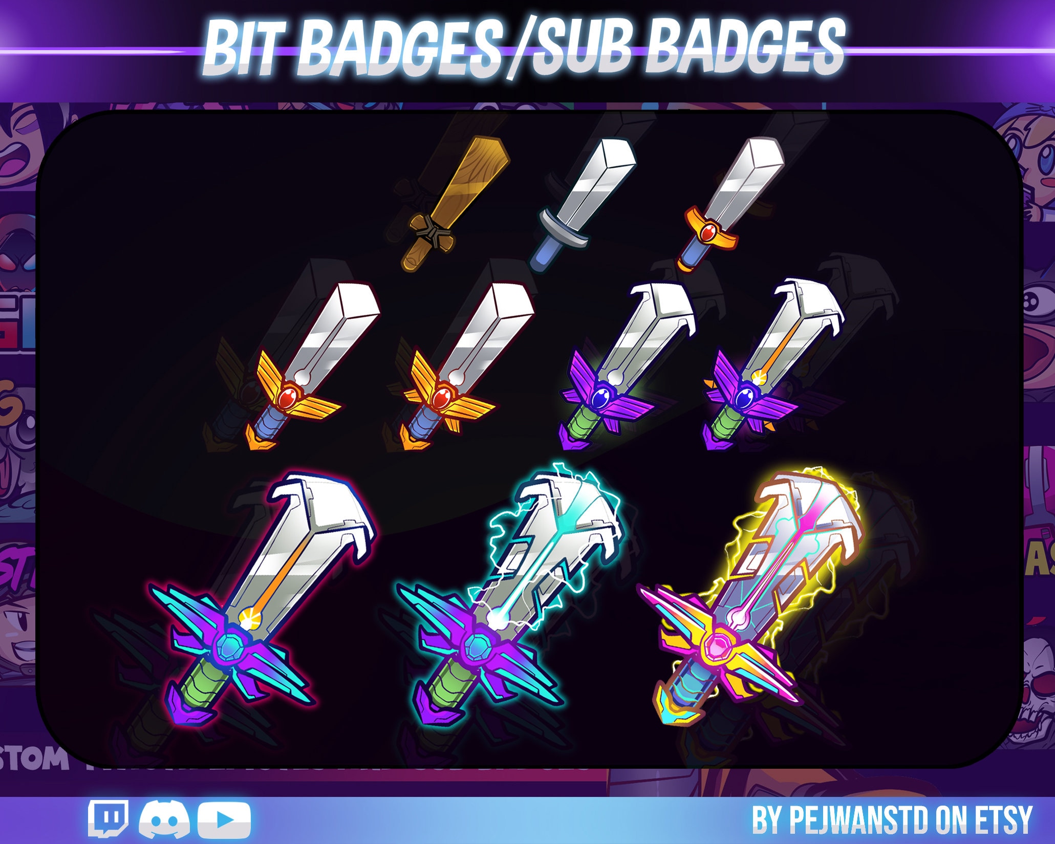 Sub Badge | Swords Sub Badges | Sword | Stream and Game - Etsy