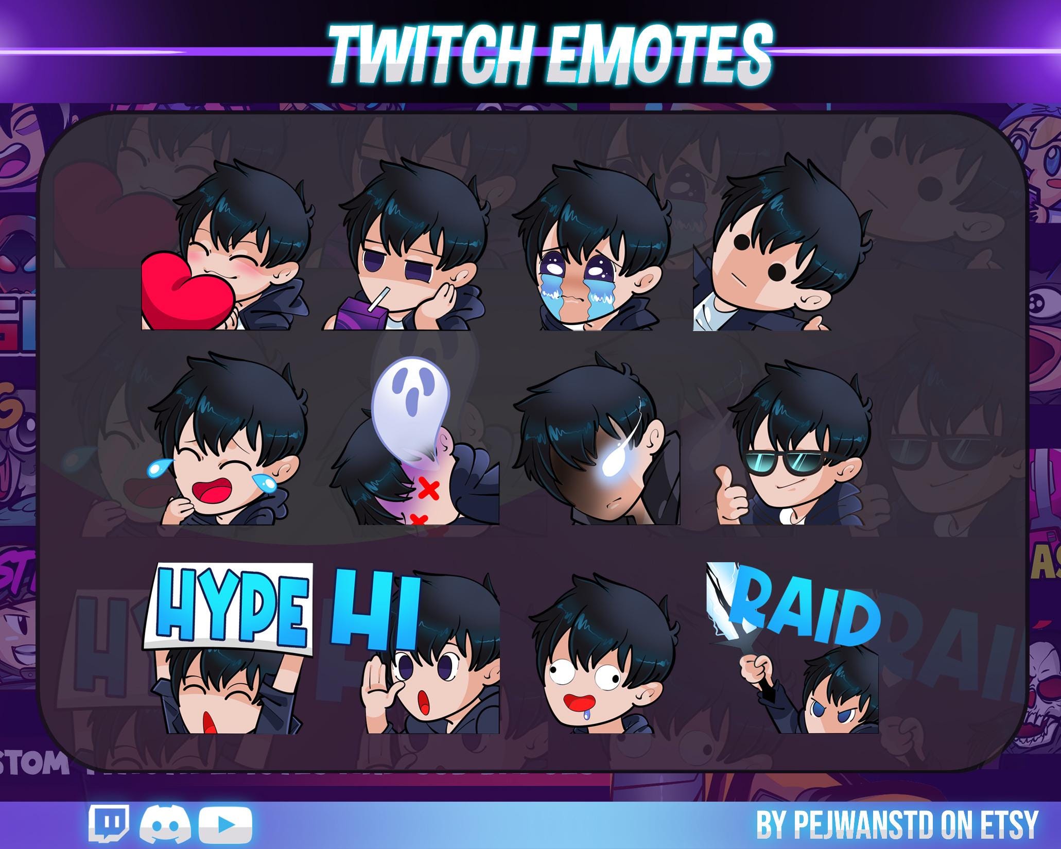 12 Pack Anime Emotes | Anime Twitch Emotes, Youtube Discord Emotes ...