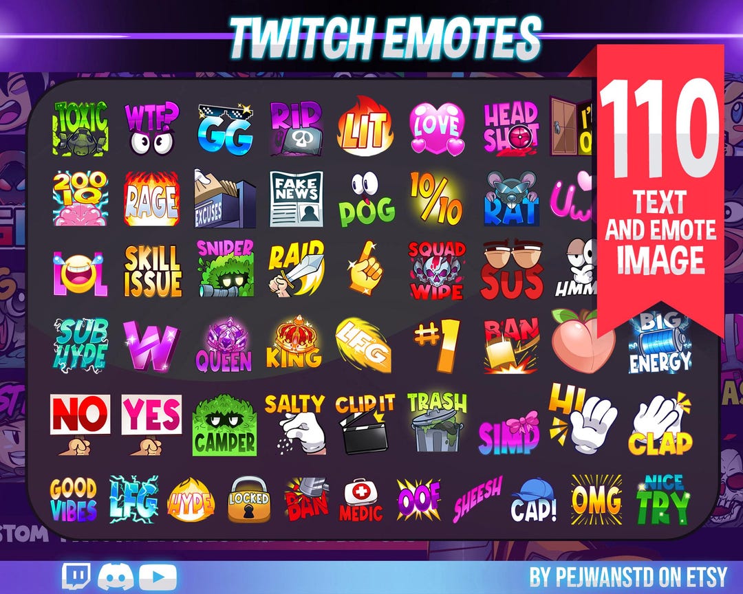 110 Pack Text Emotes | Twitch Emotes | Sub Emote | Text Emote | Hype ...