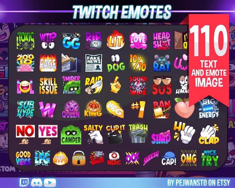 110 Pack Text Emotes | Twitch Emotes | Sub Emote | Text Emote | Hype ...