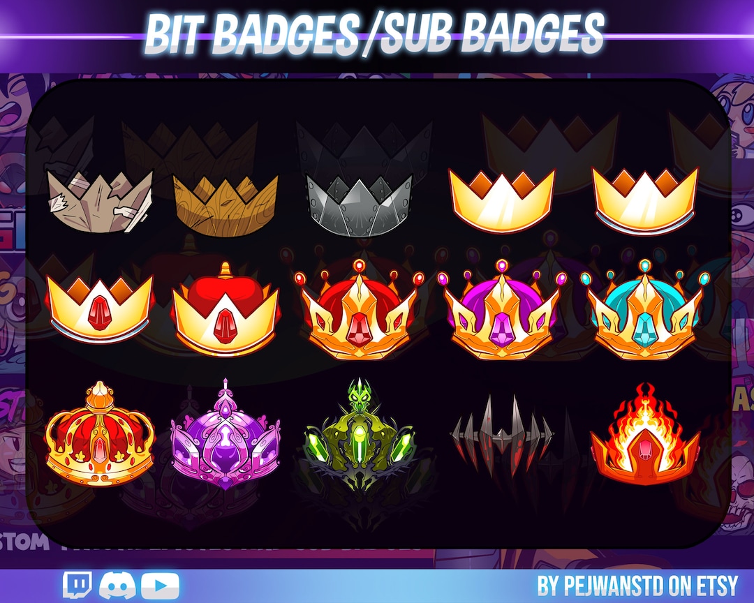 Twitch Sub Badges | Crown Sub Badges | Crown Badges | for Streaming or ...