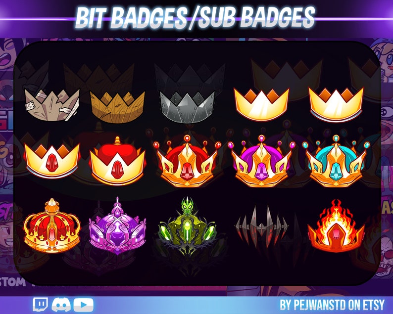 Twitch Sub Badges | Crown Sub Badges | Crown Badges | for Streaming or ...