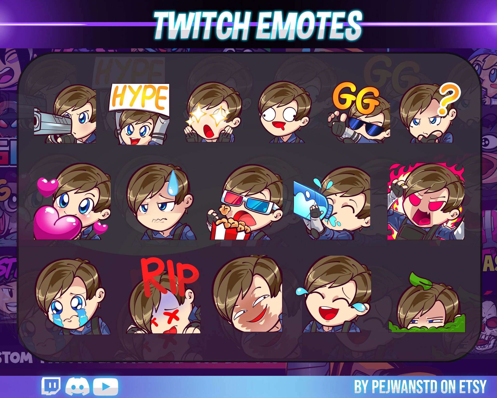 16 Pack Leon Emotes Leon Emote Dbd Emote Dbd Twitch - Etsy Canada