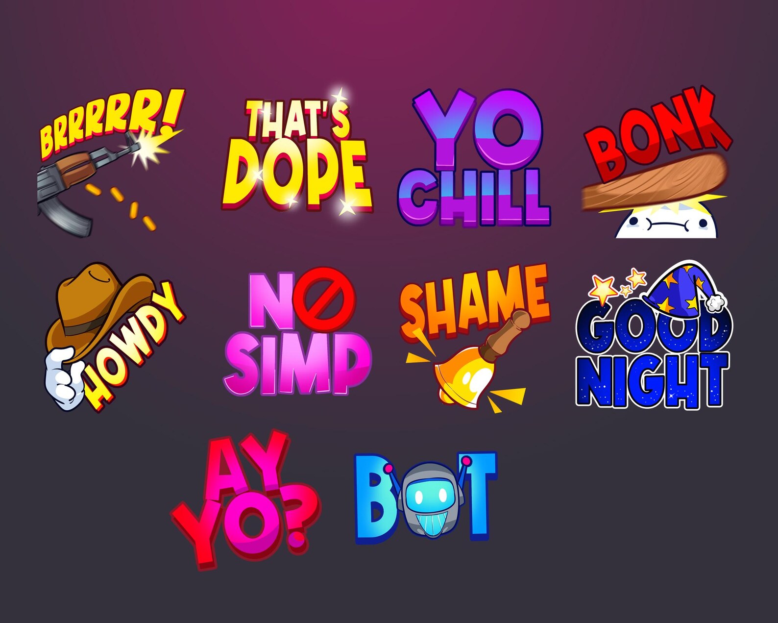 110 Pack Text Emotes | Twitch Emotes | Sub Emote | Text Emote | Hype ...