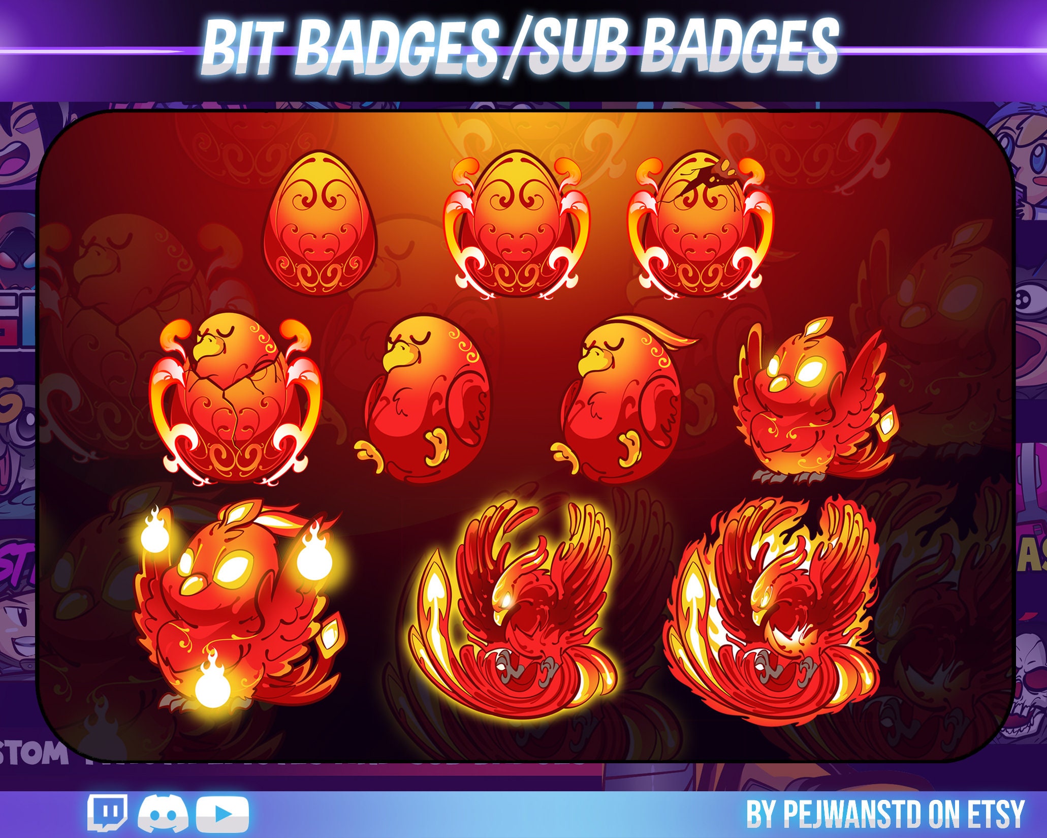 Phoenix Sub Badges | Egg Twitch Sub Badge | Fire Twitch Badge | Glory ...