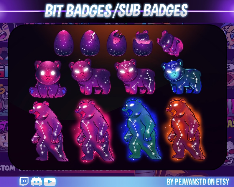 Twitch Sub Badges | Galaxy Bear | Bear Badges | Bear Sub Badges | Kkuma ...