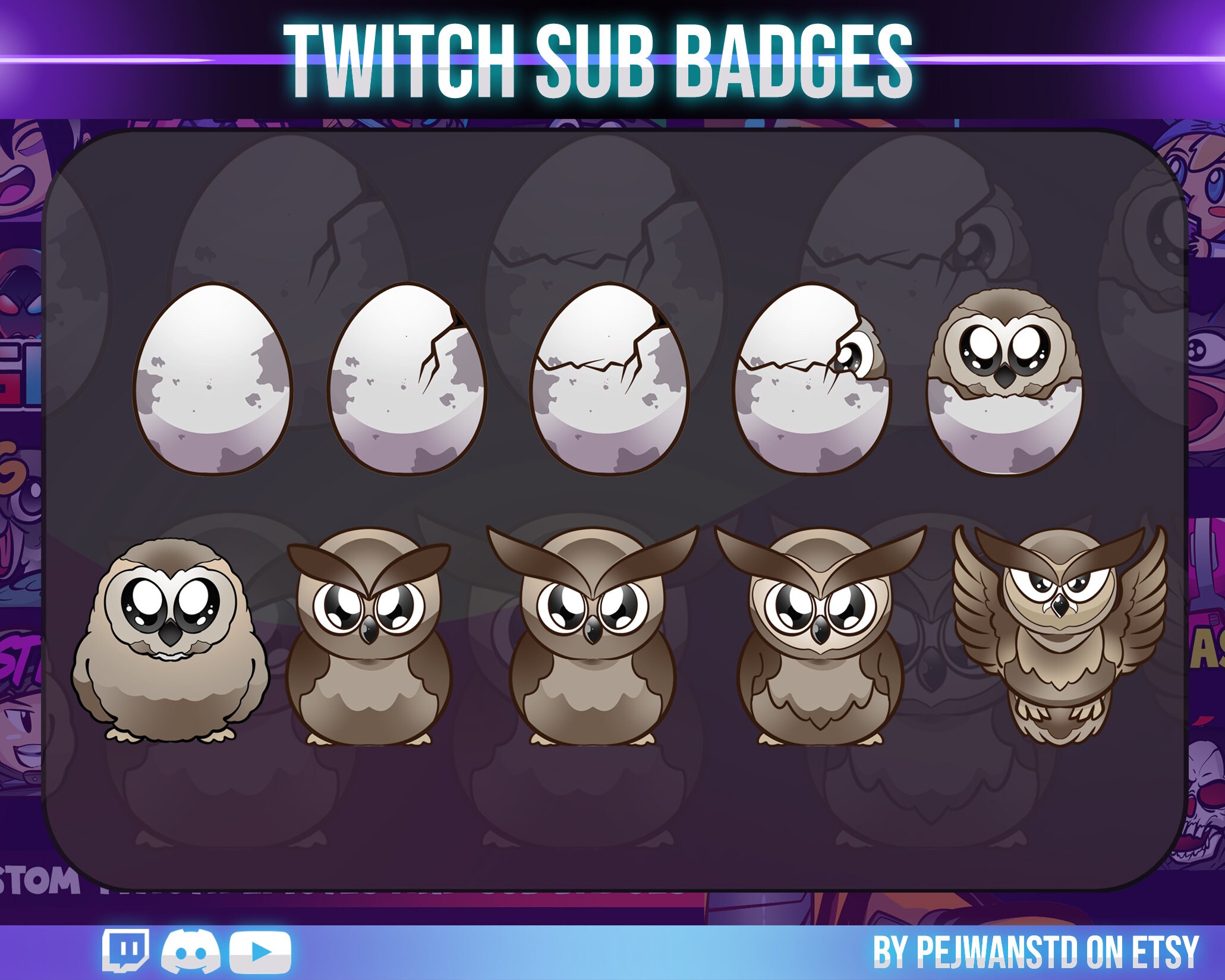 Twitch Sub Badges or Bit Badges Owl | Owl Sub Badges | Owl Bit Badges ...