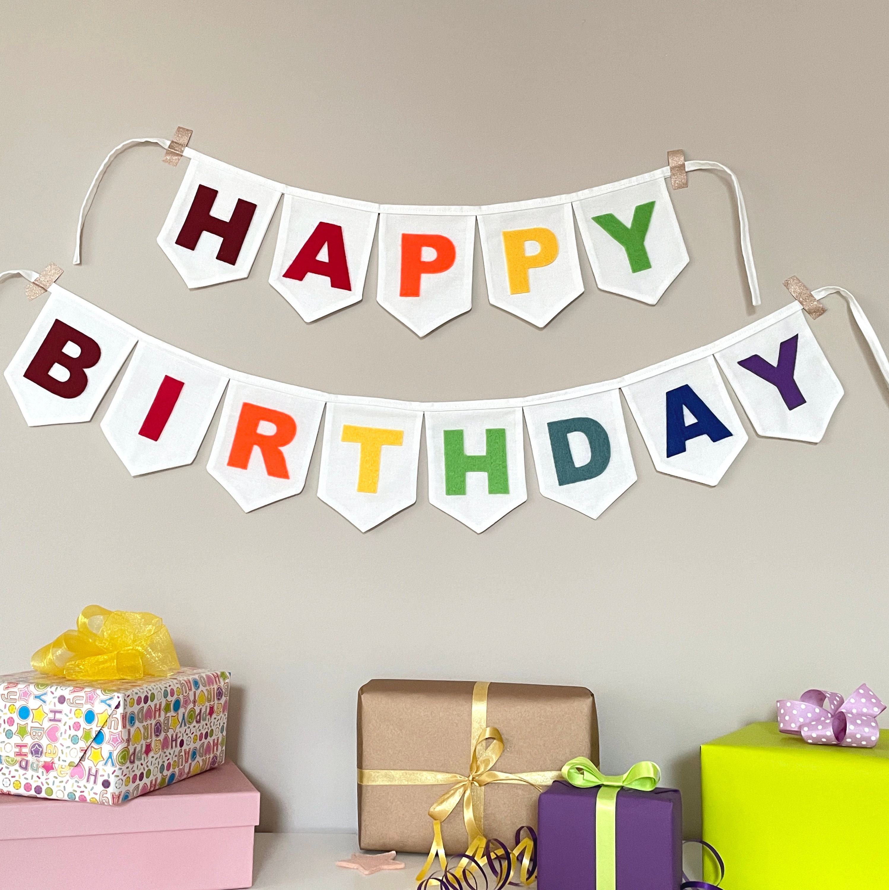 Happy Birthday Fabric Garland Multicolor Felt Garland Birthday Banner ...