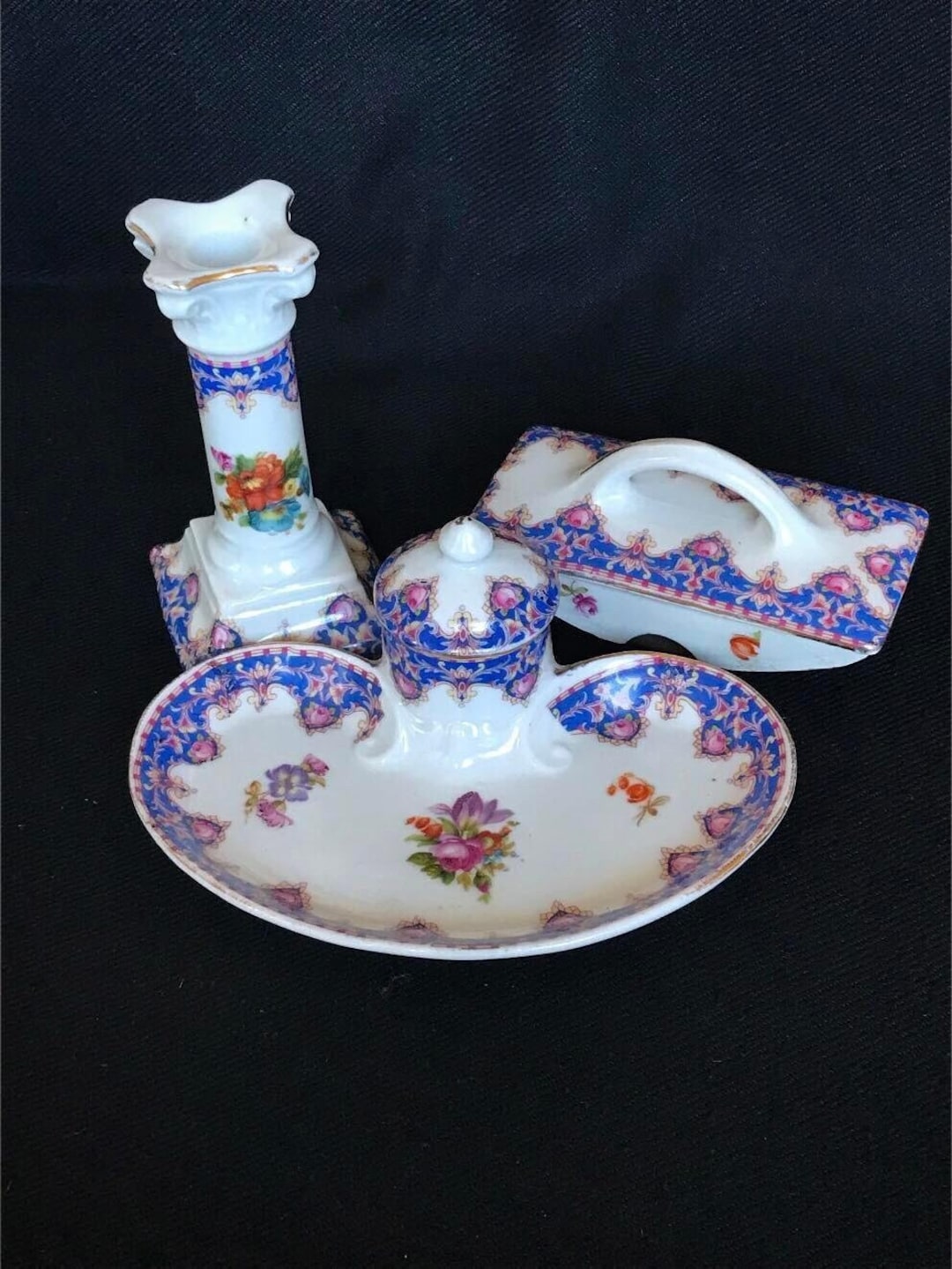 Antique Porcelain Inkwell Set With Candlestick , Vienna Signed - Etsy