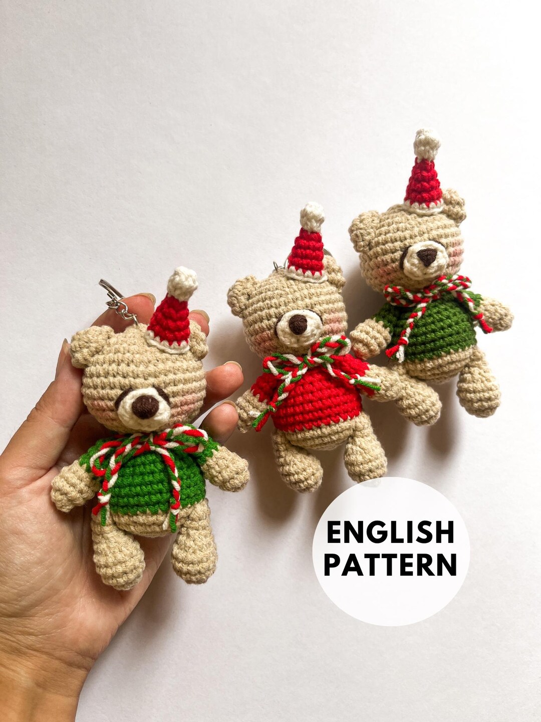 Crochet Christmas Bear Pattern: Amigurumi Teddy Keychain (PDF Pattern ...