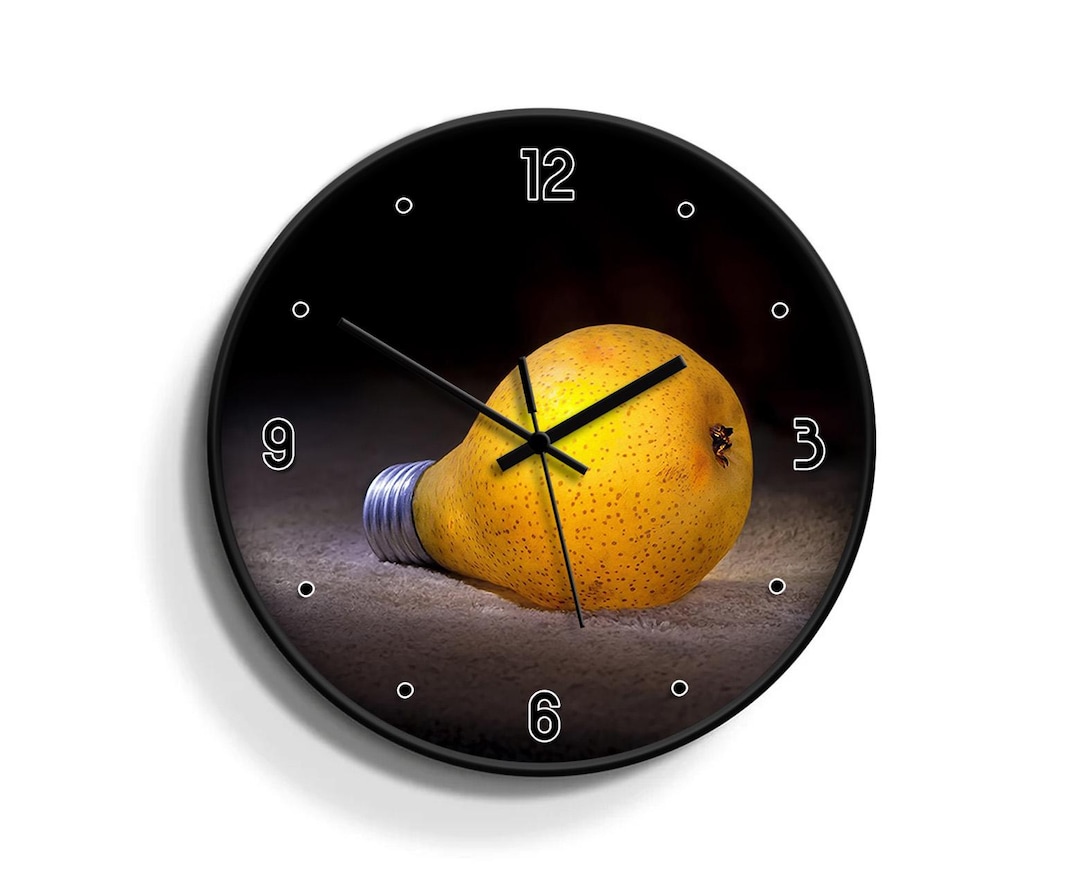 Pear Light Bulb Art - Unique Wall Clock Great for Home Decor Wall Deco ...