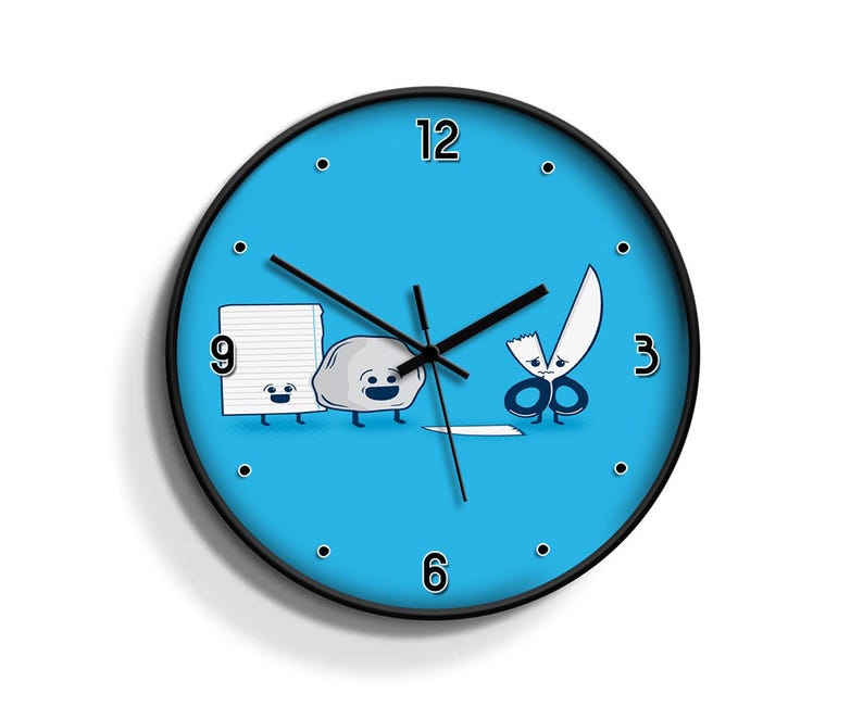 Paper Rock Scissors - Unique Wall Clock Great for Home Decor Wall Deco ...