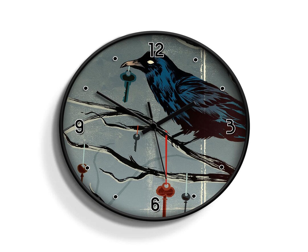Crow Key Keeper Art - Unique Wall Clock Great for Home Decor Wall Deco ...