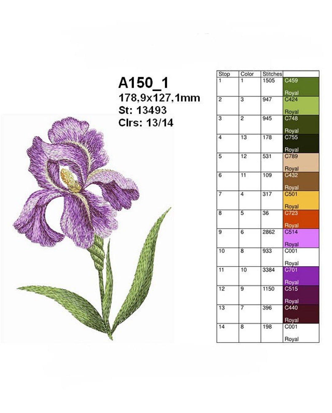 Iris Flower, Blooming Iris Machine Embroidery Design Files, Instant ...