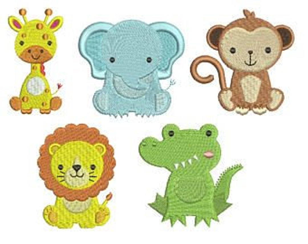 Jungle Baby Animals EMBROIDERY Set Fill Design Giraffe Crocodile Monkey ...