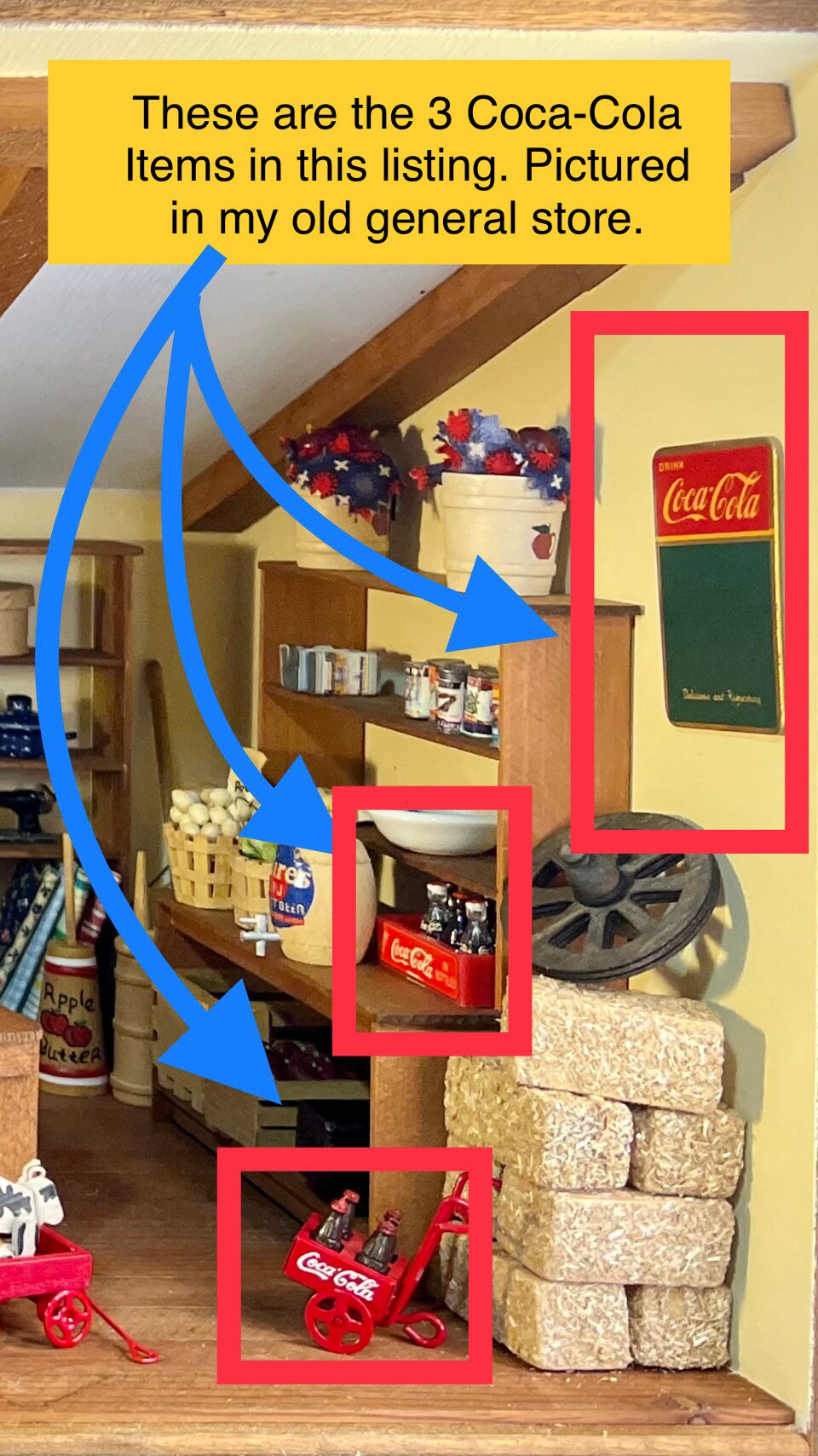 VTG Coca-cola Metal General Store / Dollhouse Sign Plus Red Coca-cola ...