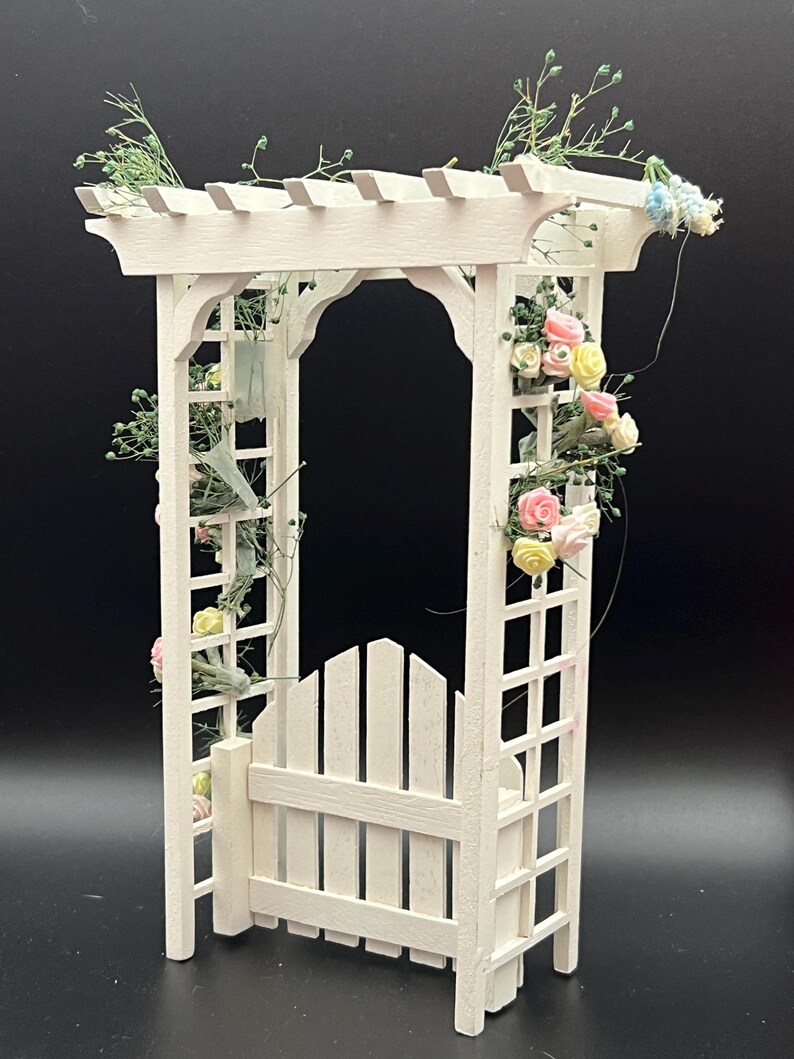 White Garden Arbor / Trellis Arch With Swinging Gate and Beautiful ...