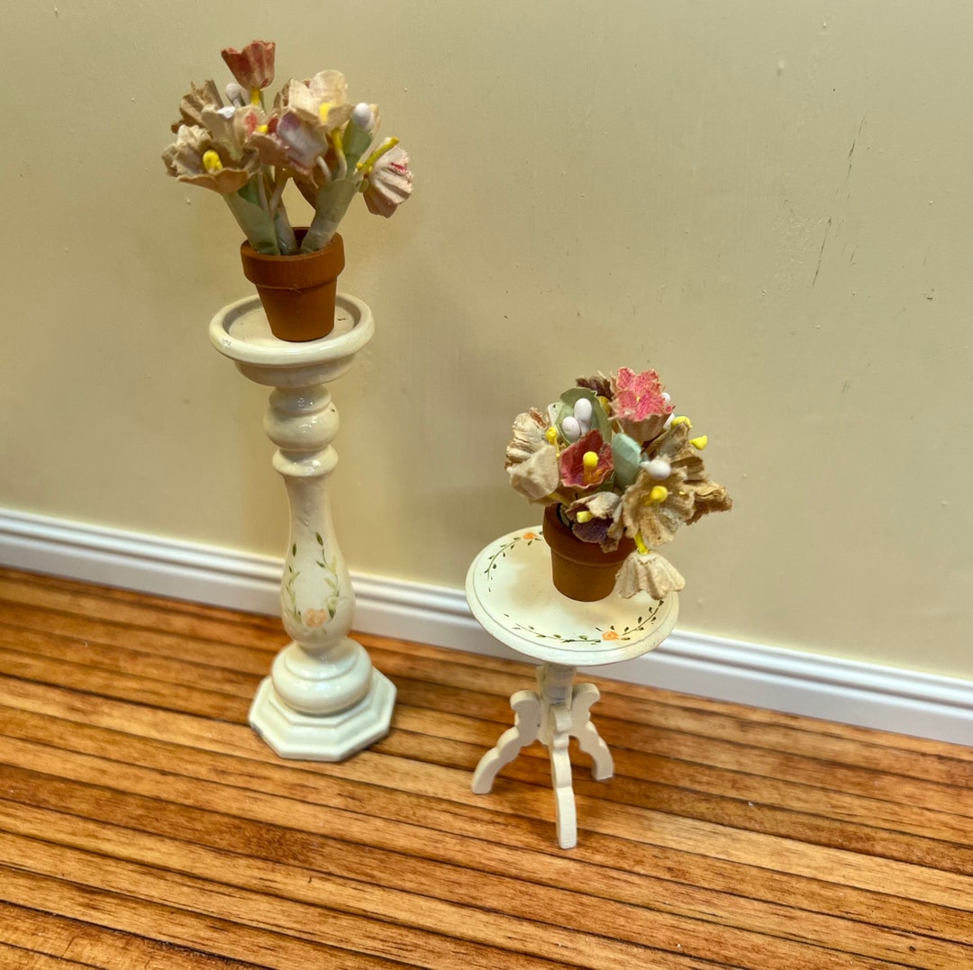 RARE Concord Plant Stand & Matching Small Table. Painted Roses + Vines ...