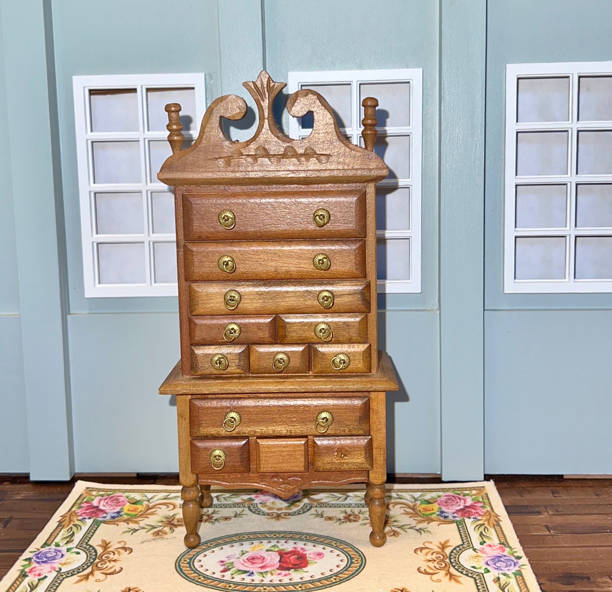 Shackman Wood Highboy Dresser With Brass Handles. Dollhouse Scale 1:12 ...
