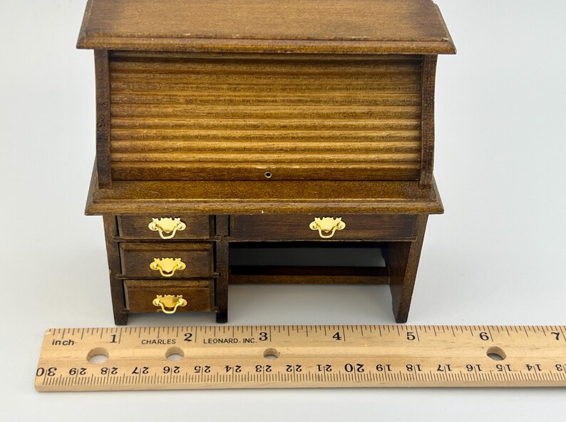 Rolltop Desk. Wood With Brass Handles. Dollhouse Scale 1:12. - Etsy