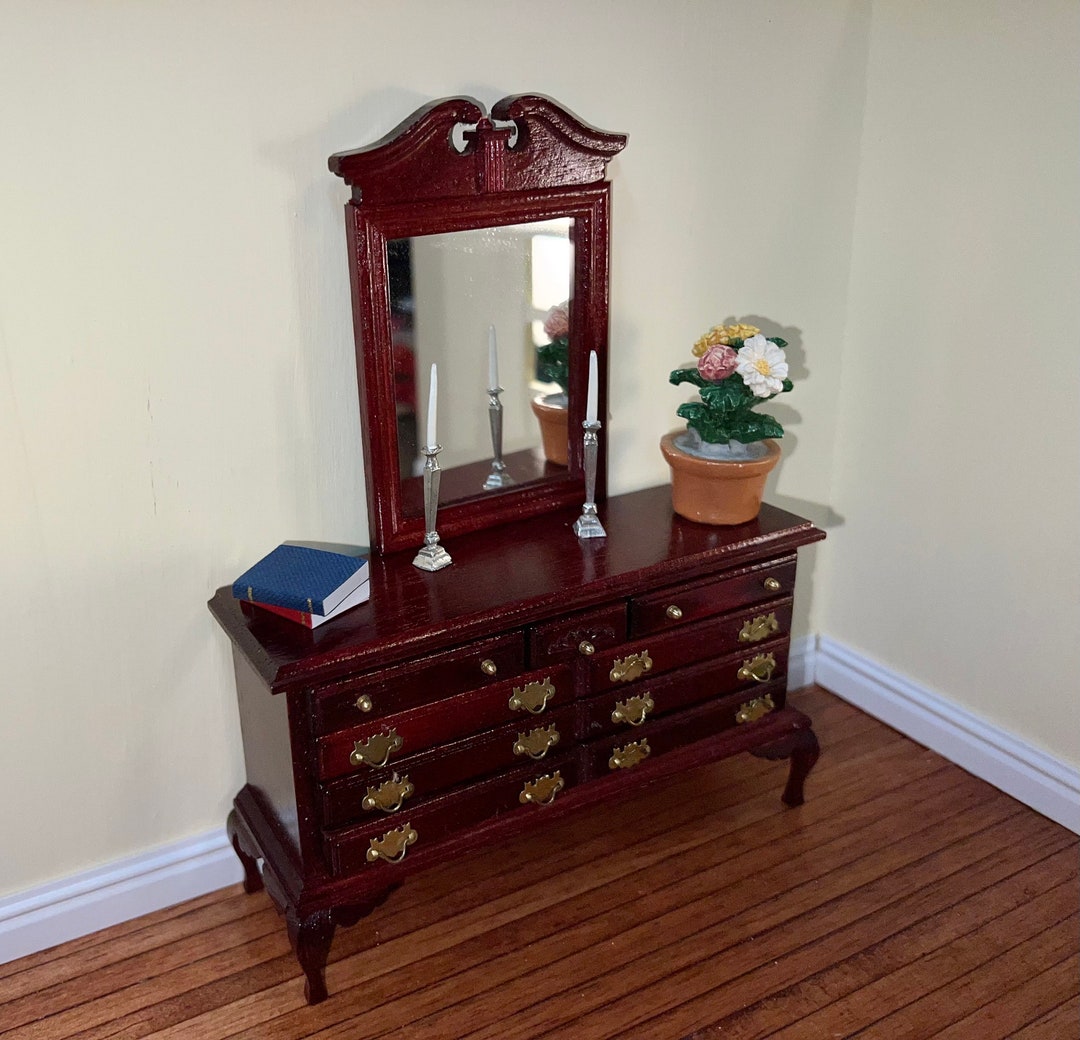 Federal Style Long Dresser / Side Table & Mirror. Includes Pewter ...