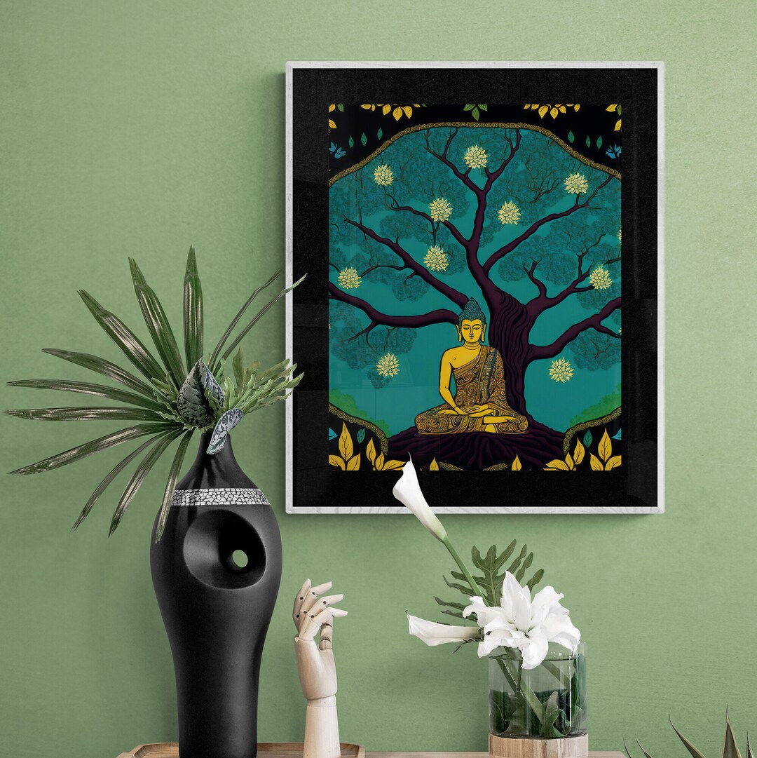Buddha Meditation Under Tree Poster Serene Digital Art for Relaxing ...