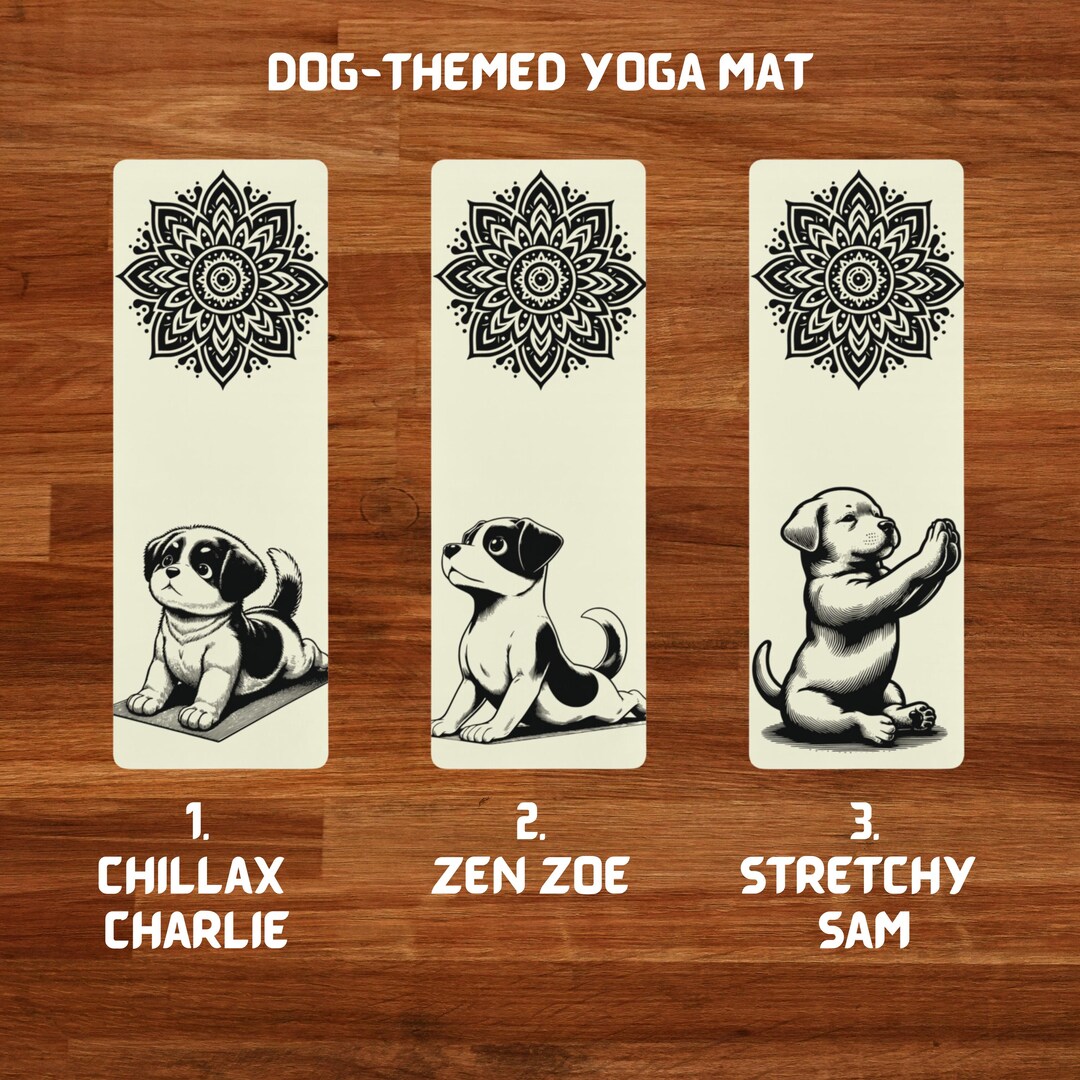 Dog-themed Yoga Mat - Non-slip, Premium Design With 10 Unique Dog Poses ...