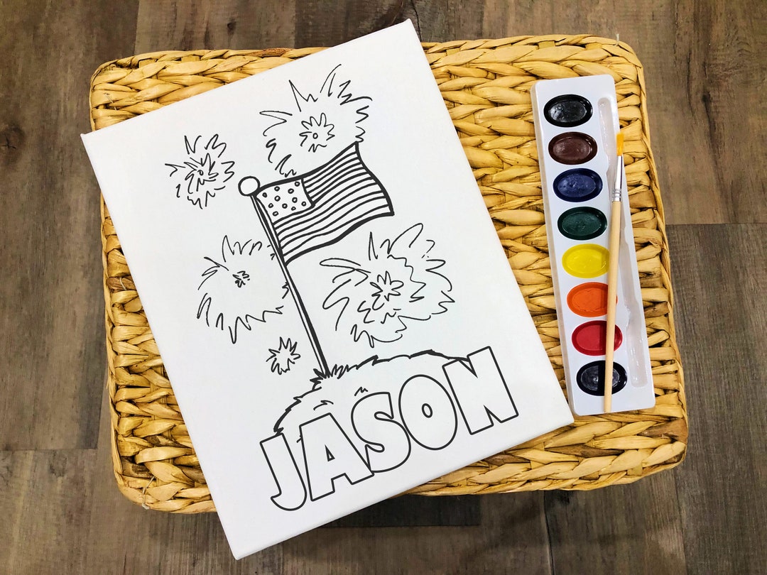 American Flag With Fireworks - Personalized - Pre Sketched Paint Party ...