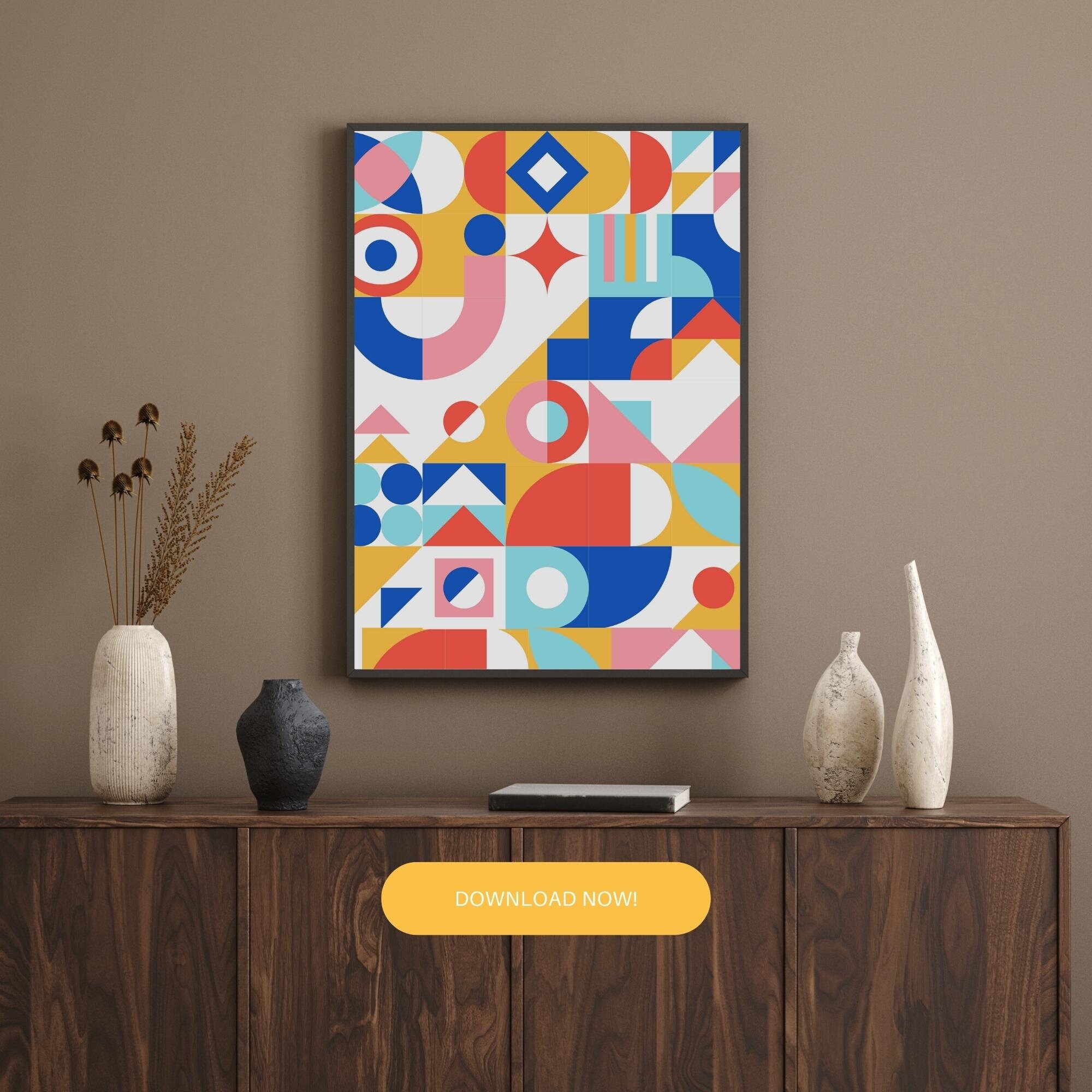 Bauhaus-inspired Geometric Shapes Poster, Modern Wall Art Print for ...