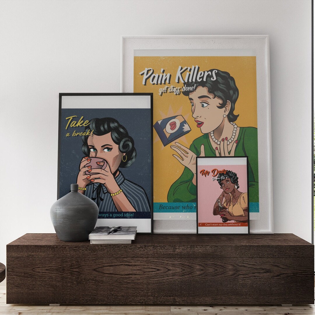 Retro Digital Original Art Print, Art Prints Download, Set of 3 ...