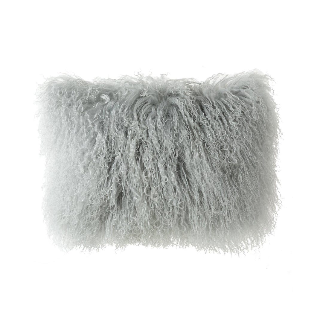Light Gray Mongolian Lamb Fur Lumbar With Feather Insert Pillow - Etsy