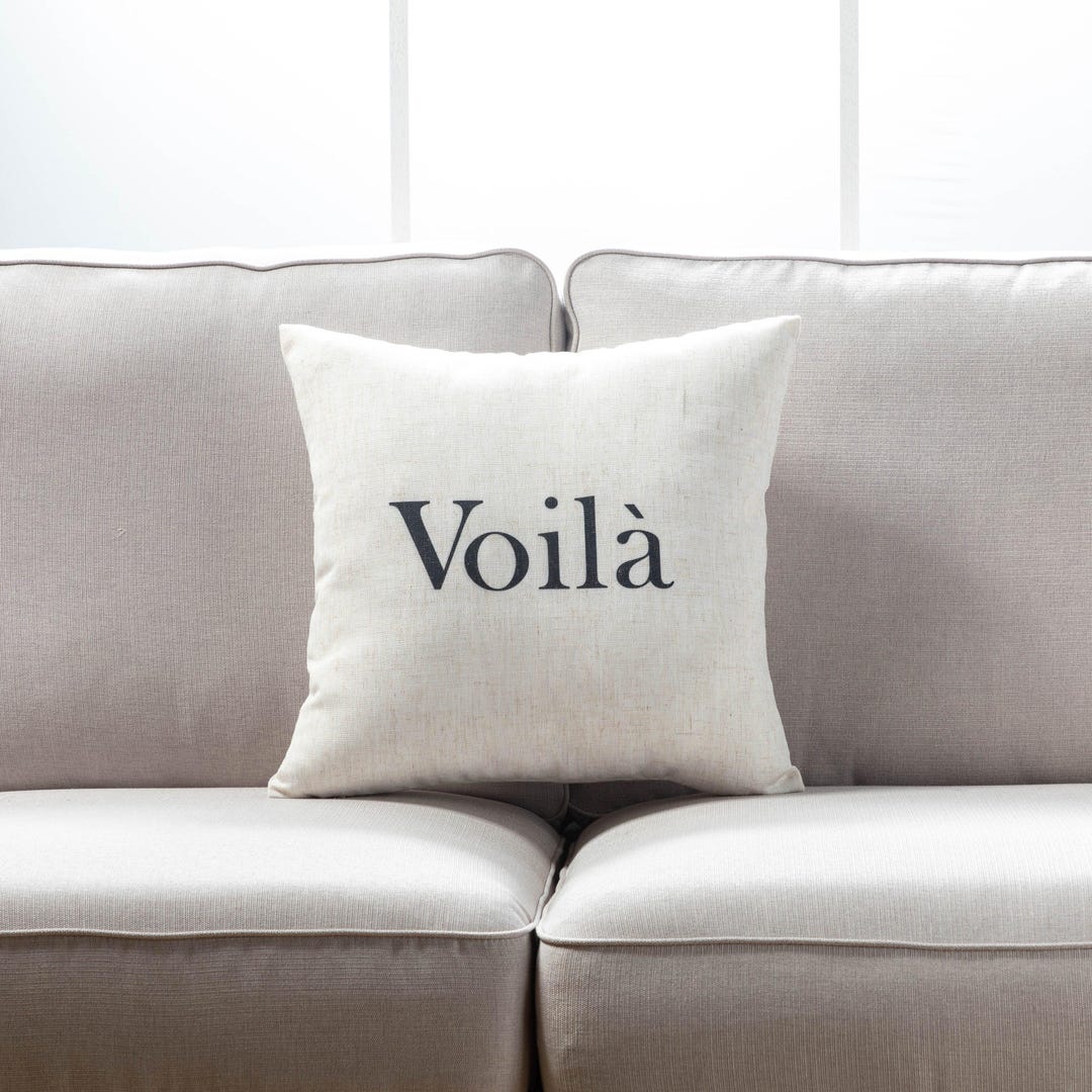 Voila Text on White With Feather Down Insert Pillow - Etsy