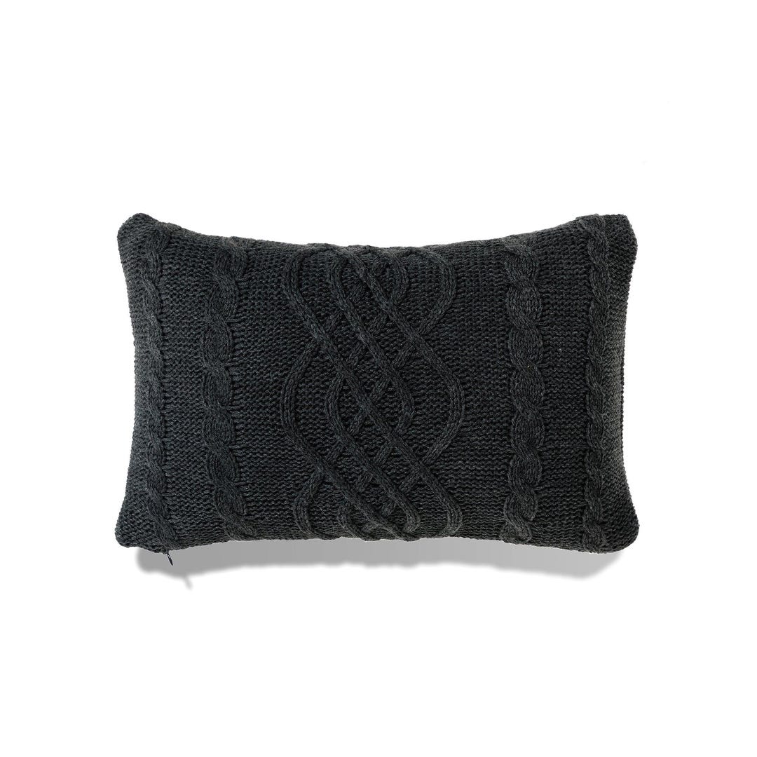 Lumbar Dark Heather Gray Chunky Cable Knit With Feather Down Insert ...