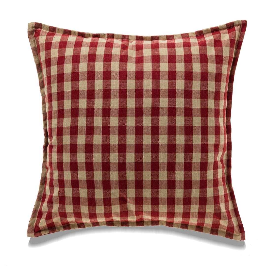 Square Red and Beige Buffalo Check With Feather Down Insert Pillow - Etsy