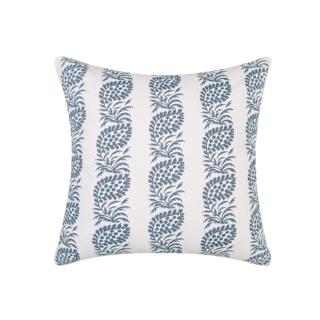 White With Navy Blue Block Pattern and Feather Down Insert Pillow - Etsy