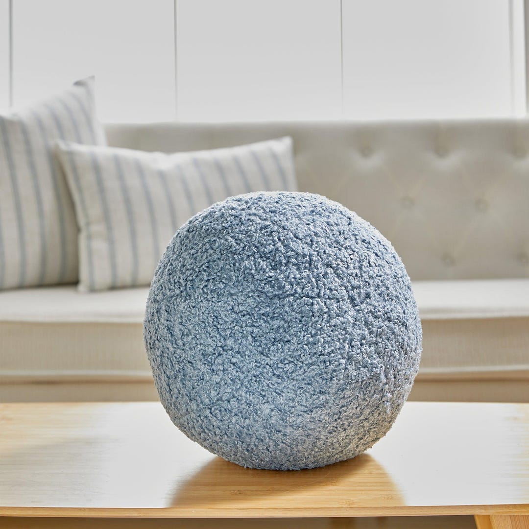 12 Inch Blue Boucle Ball Shape With Microgel Feather-like Insert Pillow ...
