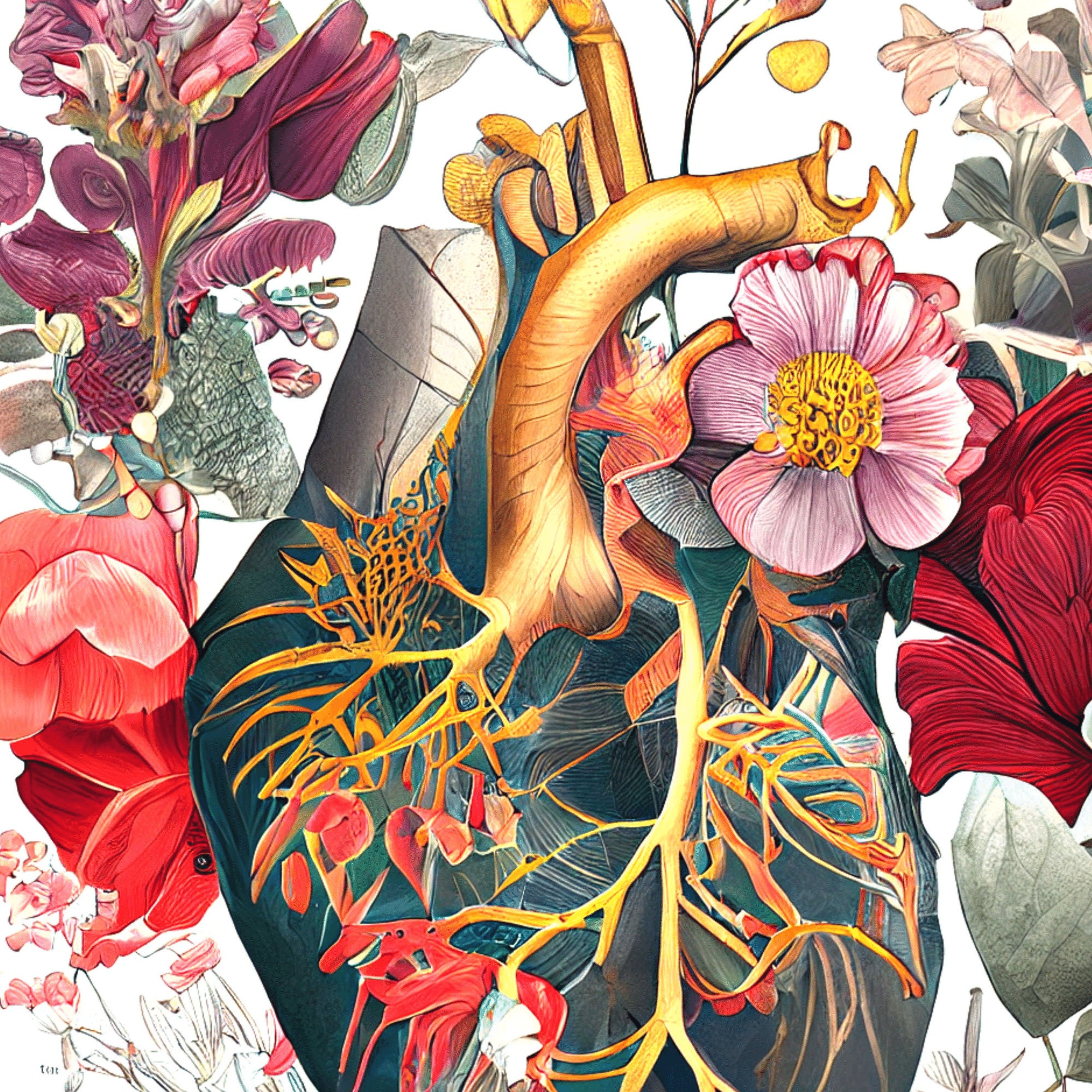 Digital Download Anatomical Human Heart Botanical Art Print Unique ...