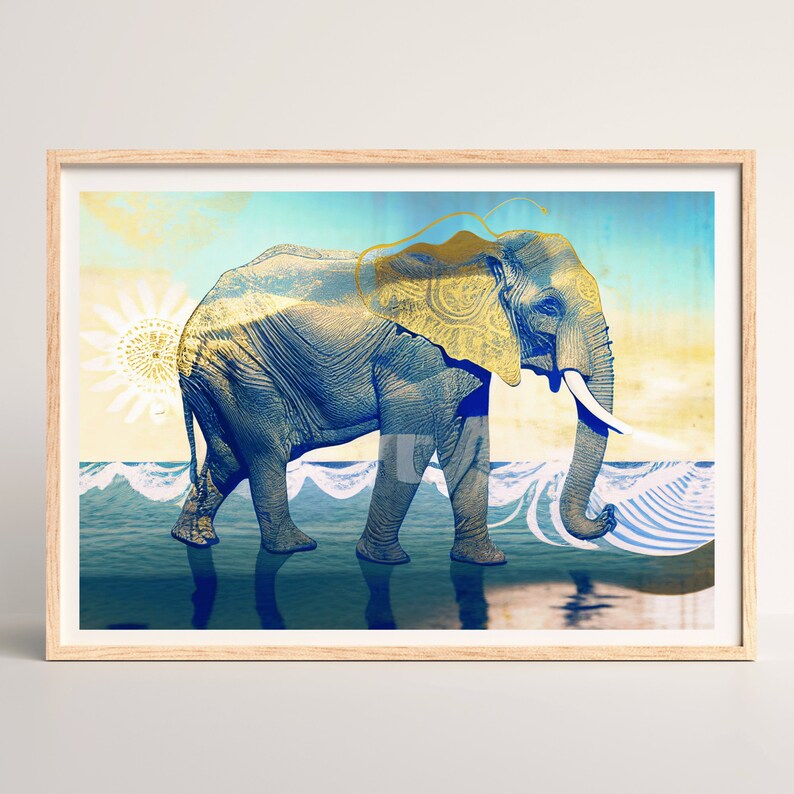 Elephant on the Beach Digital Download Ocean Artwork Home Decor Unique Elephant Art Print ...