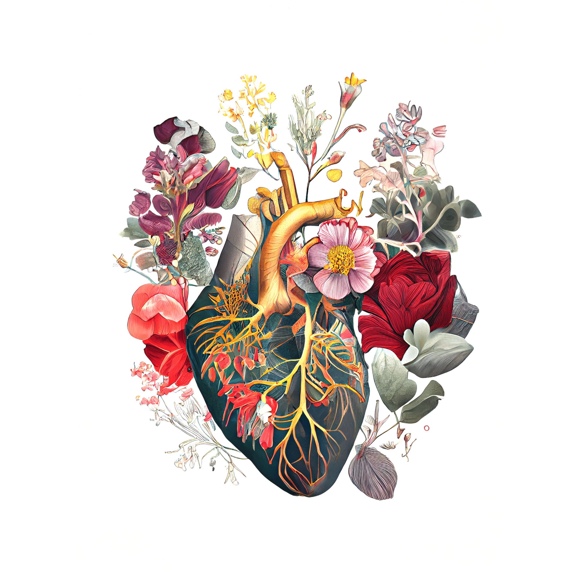 Digital Download Anatomical Human Heart Botanical Art Print Unique ...