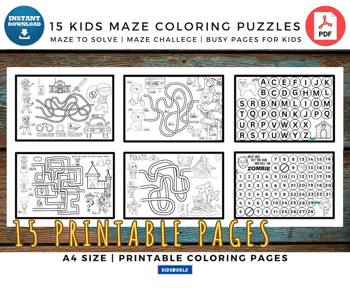 Printable MAZE Challenge Coloring Pages for Kids 15 Pages | Children's ...