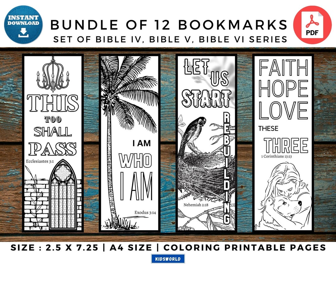 Bundle of 12 Printable Coloring Bible Bookmarks for All Age. Instant ...