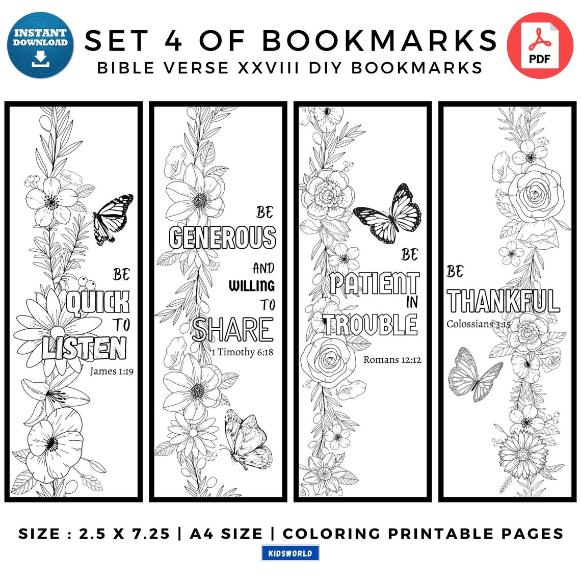 Bible Verse XXVIII: Printable Coloring Bookmarks Pages for All, 4 DIY ...