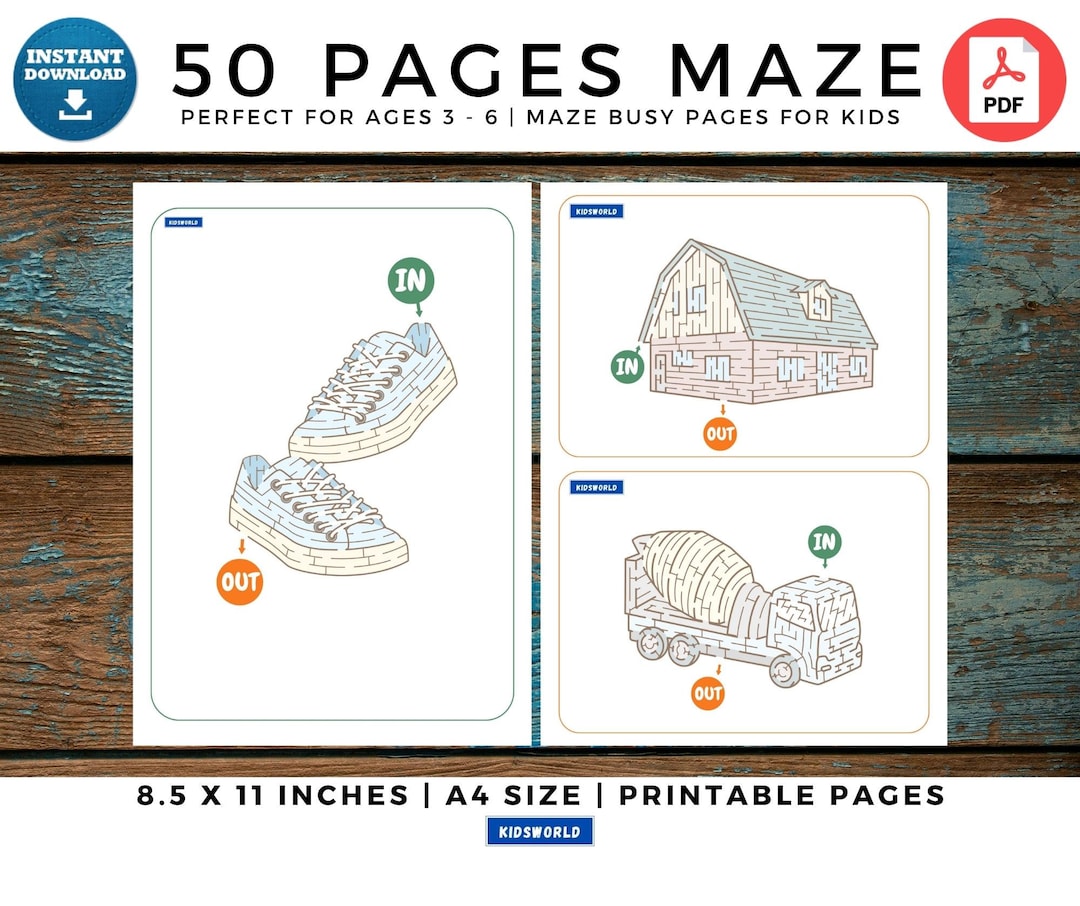 Printable MAZE Challenge Pages for Toddlers and Kids 50 Pages 3-6 Years ...