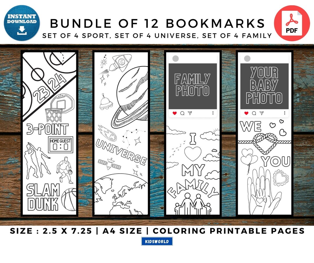 Bundle 12 Pages of Printable Coloring Bookmarks for All Age. Instant ...