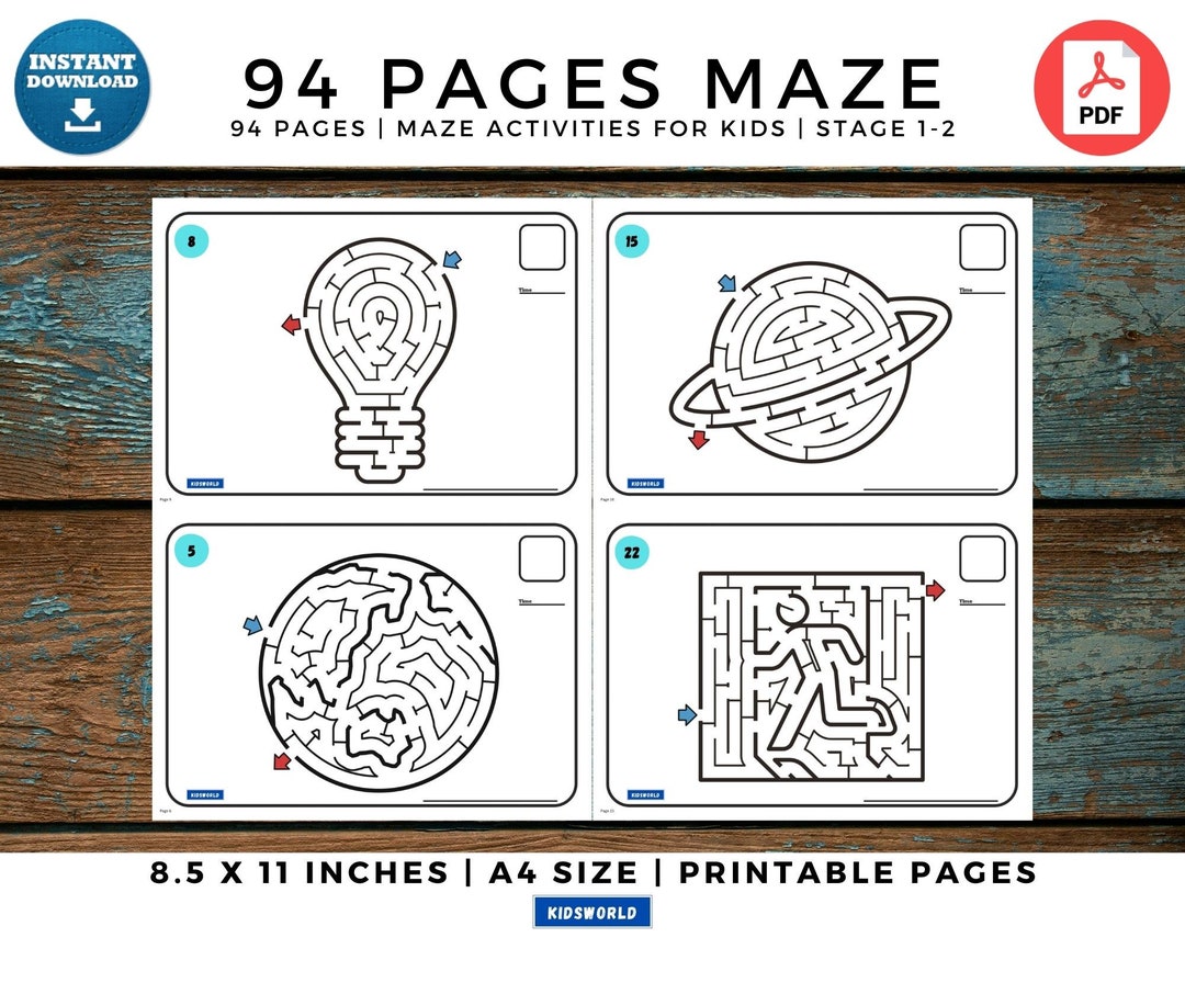 Printable MAZE Challenge Pages for Kids 94 Pages.stage 1-2 - Etsy Norway