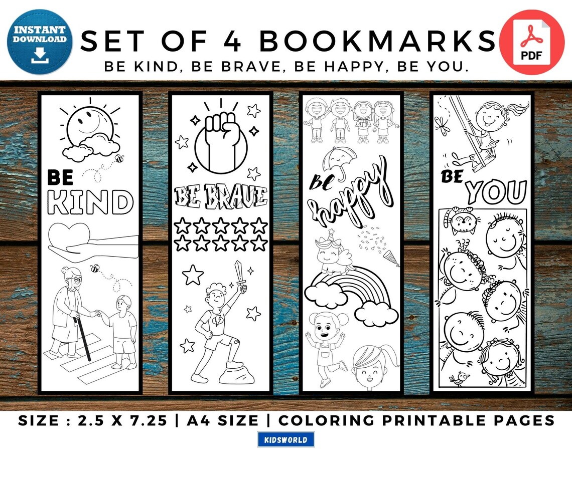 Printable Coloring Bookmarks for Kids. Instant Download. 4 DIY Coloring ...