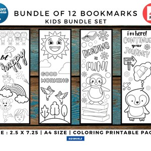 Bundle 12 Pages of Printable Coloring Bookmarks for Kids. Instant ...