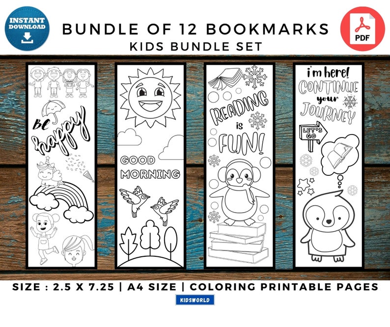 Bundle 12 Pages of Printable Coloring Bookmarks for Kids. Instant ...