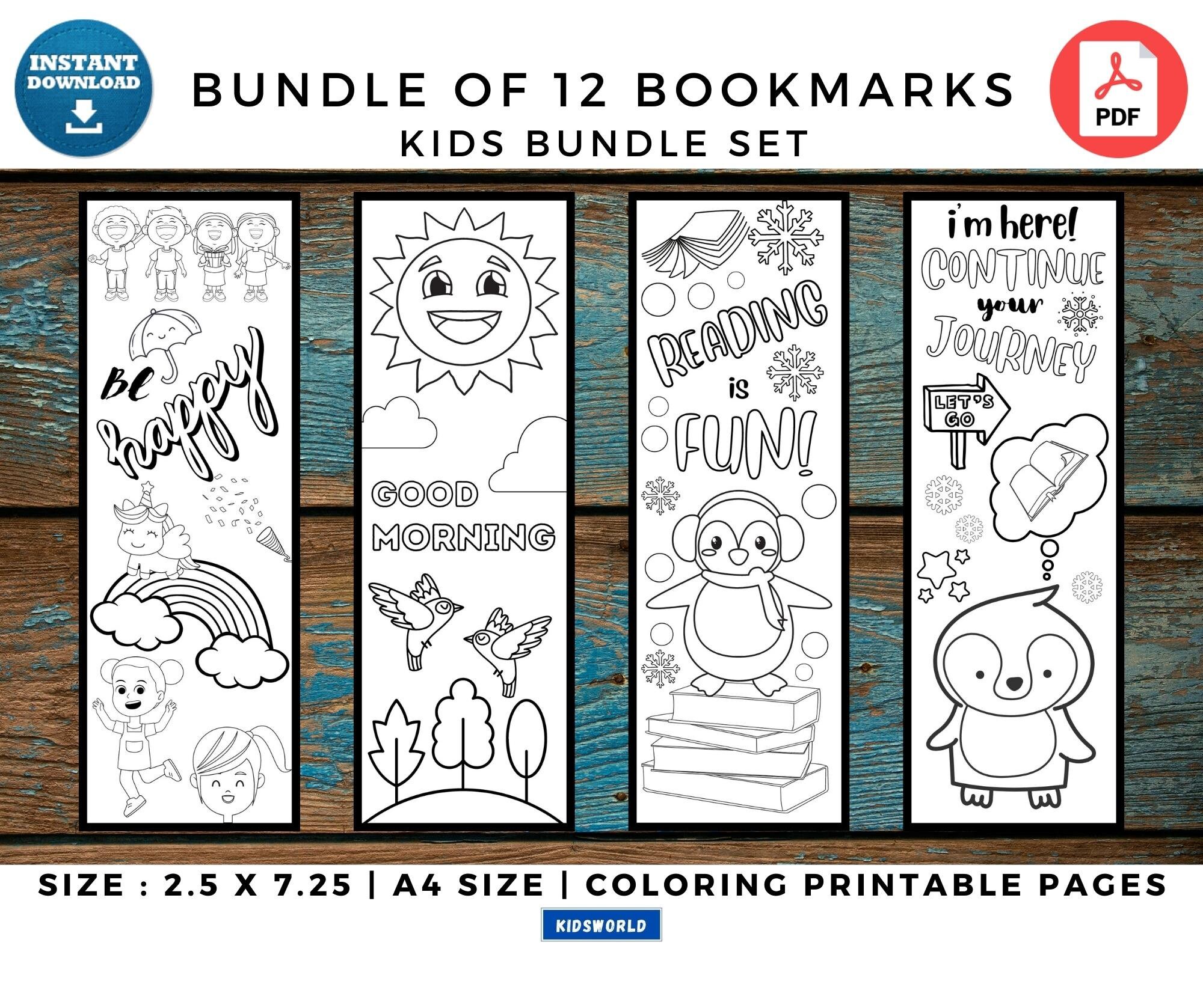 Bundle 12 Pages of Printable Coloring Bookmarks for Kids. Instant ...
