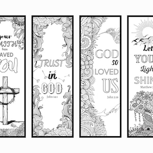 Bible Verse Printable Coloring Bookmarks. Instant Download. 4 DIY ...